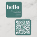 Teal | QR Code Social Media Hello Square Business Card | Zazzle