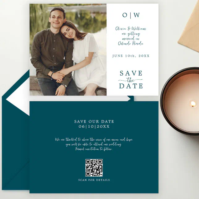 Teal QR Code Wedding Save the Date Card | Zazzle