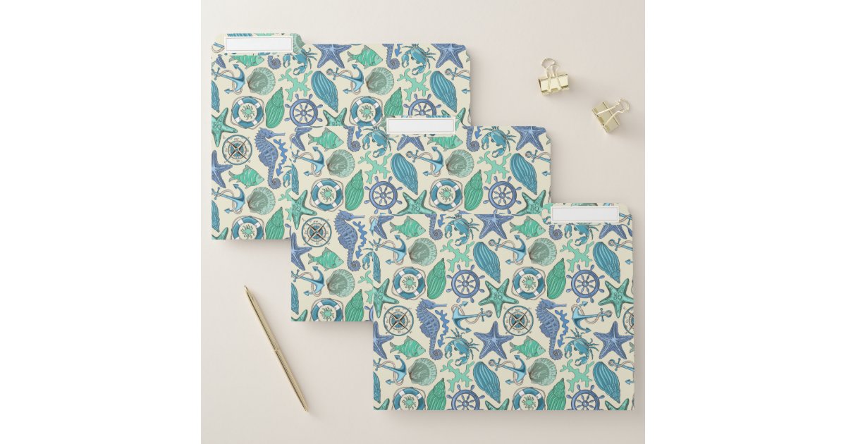Teal Sea Animals Pattern File Folder | Zazzle