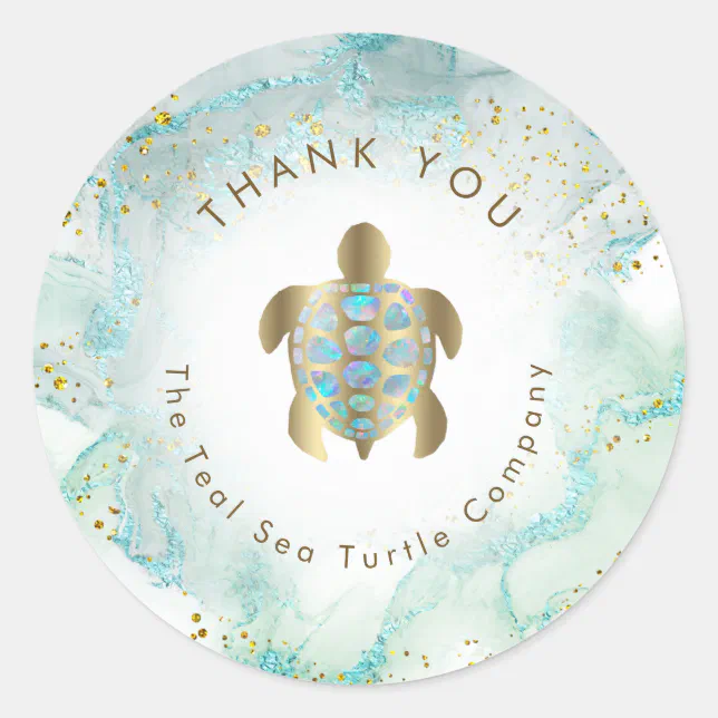 teal sea turtle design classic round sticker | Zazzle