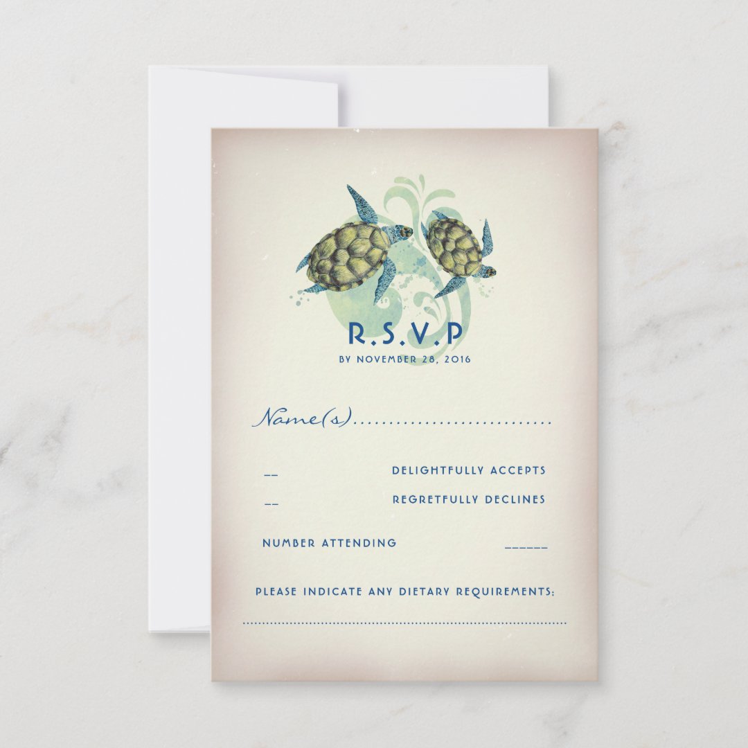 Teal Sea Turtle Wedding RSVP | Zazzle