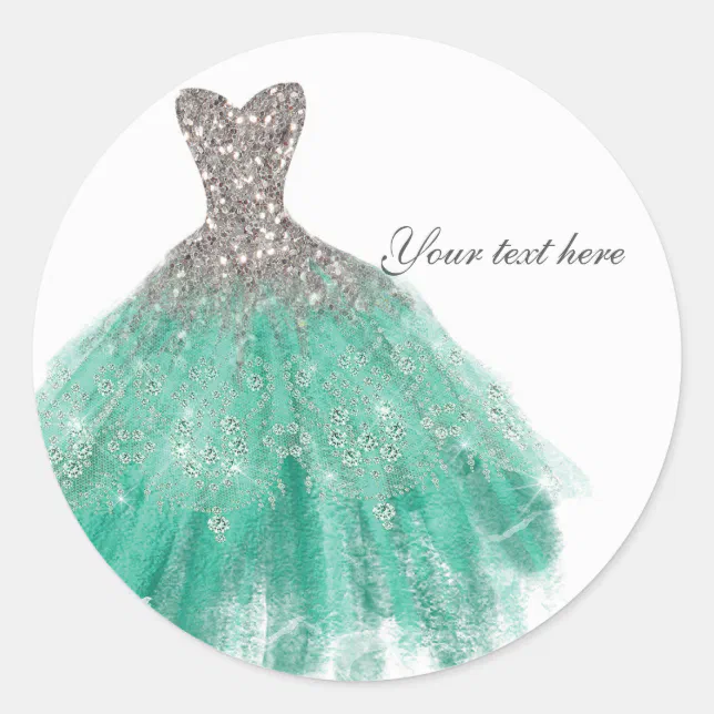Teal & Silver Glitter Glamour Dress Birthday Party Classic Round ...
