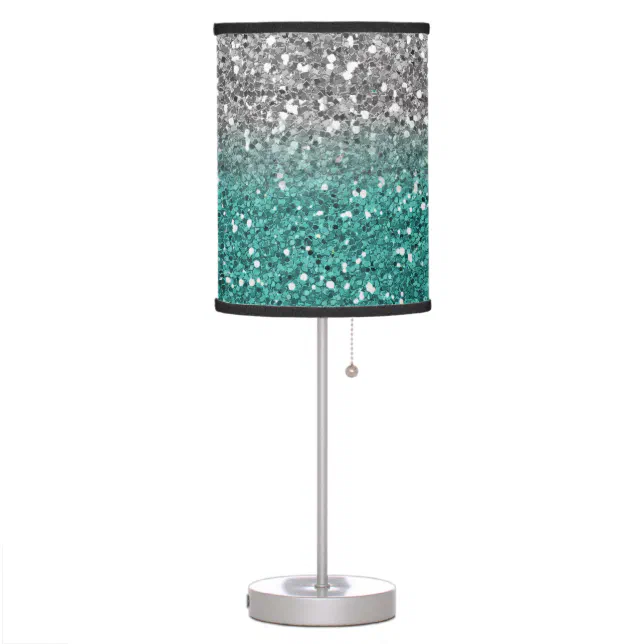 Teal Silver Glitter look Sparkle Ombre Sequin Table Lamp | Zazzle