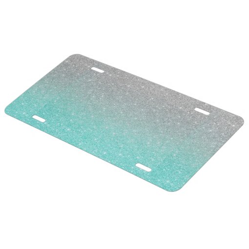 Teal Silver Grey Glitter Ombre Fading License Plate | Zazzle