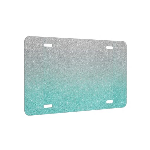 Teal Silver Grey Glitter Ombre Fading License Plate | Zazzle