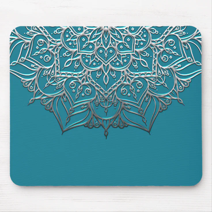 Teal & Silver Mandala Elegant Minimal Moroccan Mouse Pad | Zazzle