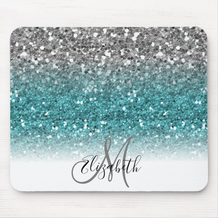 Teal Silver Ombre Glitter Bling Personalized Mouse Pad | Zazzle.com