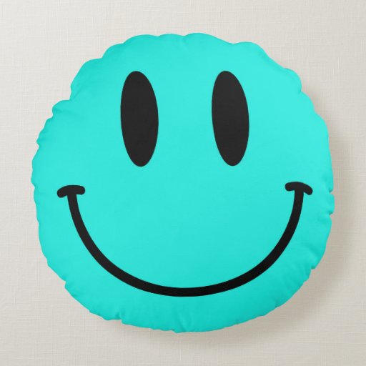 Teal Smiley Face Round Throw Pillow Round Pillow | Zazzle