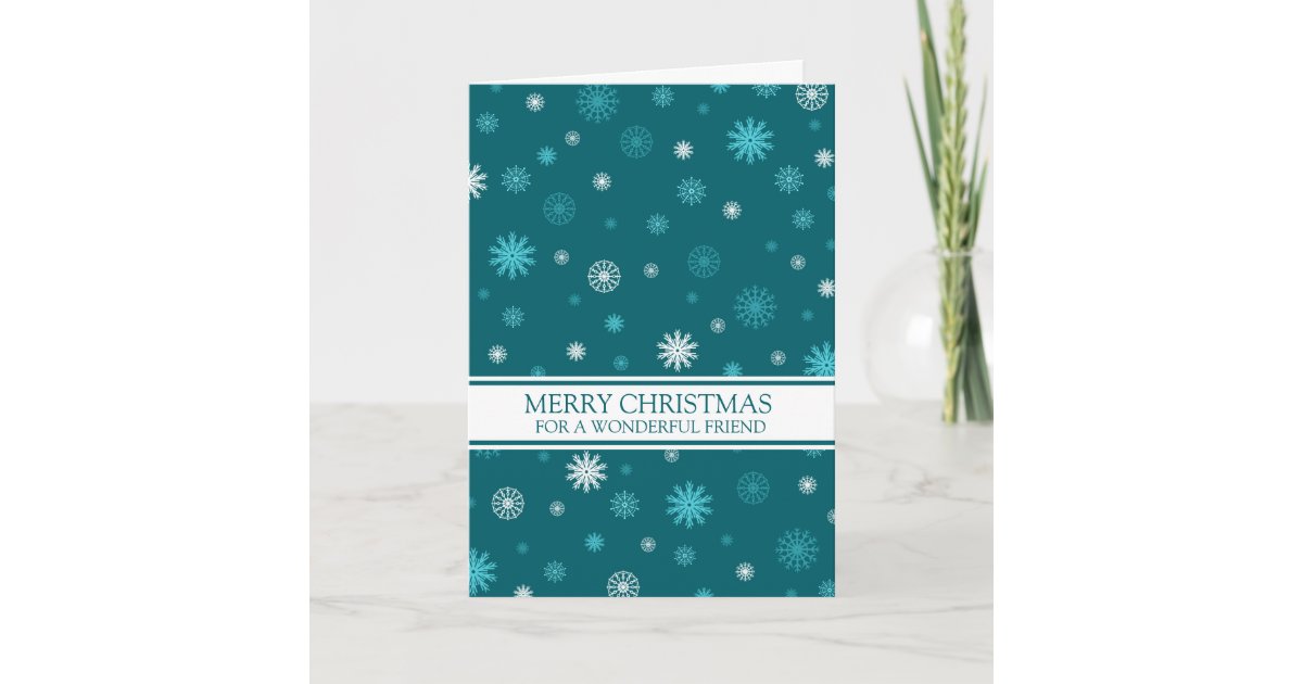 Teal Snow Friendship Merry Christmas Card | Zazzle