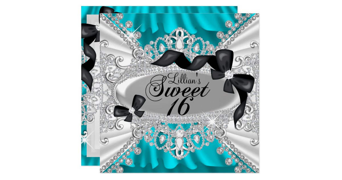 Teal Sparkle Diamond Bow Sweet 16 Invite | Zazzle.com