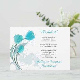 Teal Spring Watercolor Tulips Reception Only Invitation | Zazzle