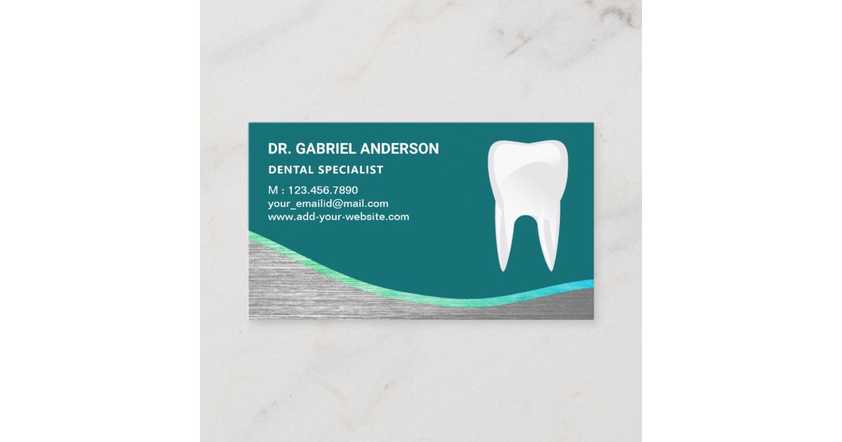 Teal Steel Tooth Dental Clinic Dentist Business Card | Zazzle