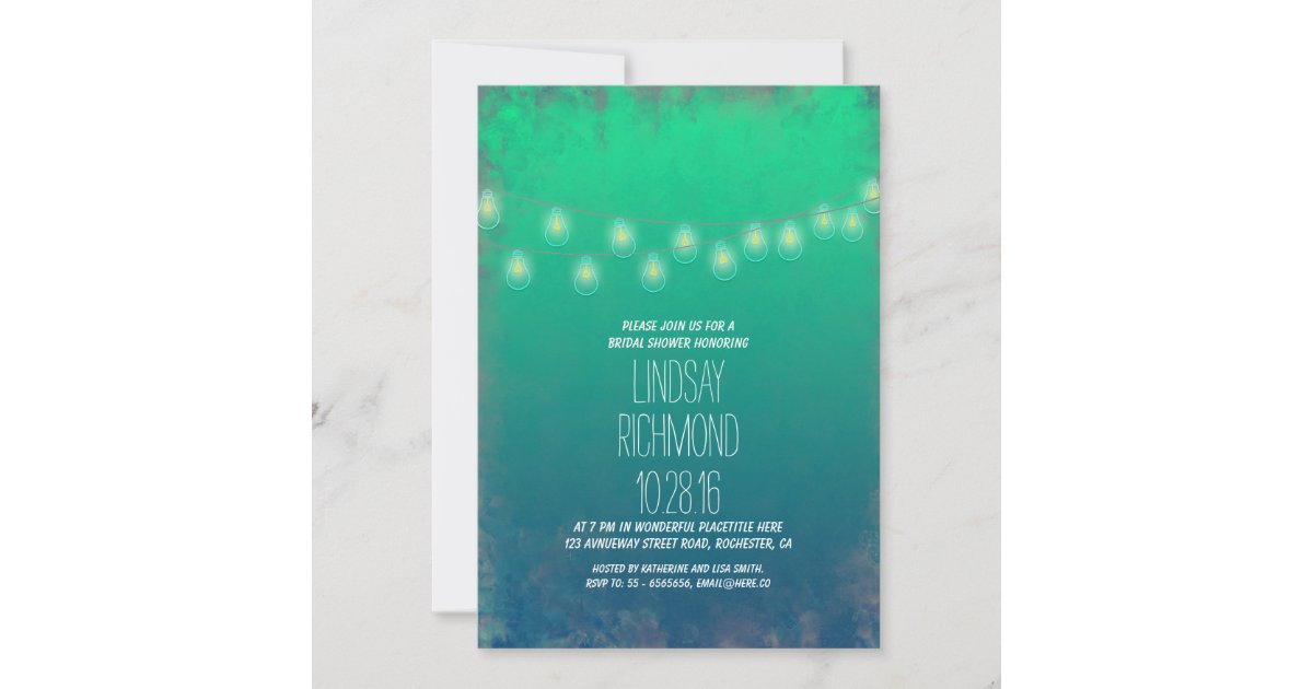 teal string lights bridal shower invitation | Zazzle
