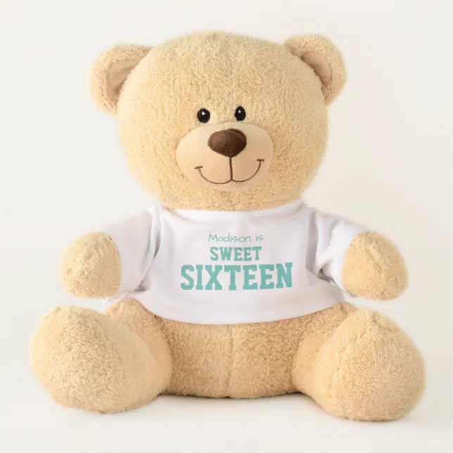 Teal Sweet 16 Teddy Bear with Message on Back | Zazzle