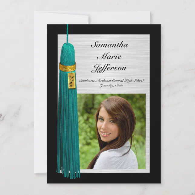 Teal Tassel with Photo Graduation Party Invitation | Zazzle