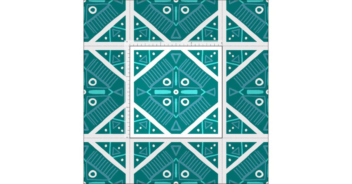 Teal Tile Geometric Pattern Fabric | Zazzle