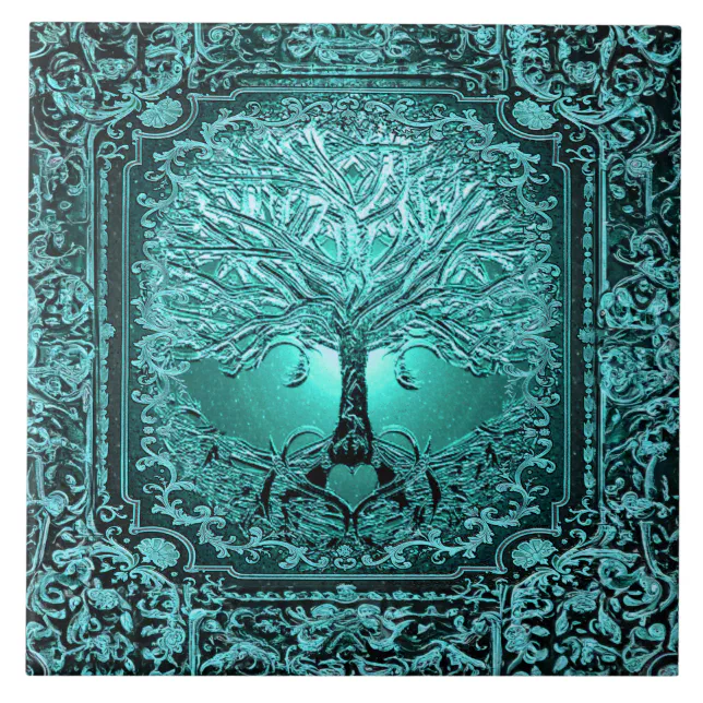 Teal Tree of Life Ancient Rustic Ceramic Tile | Zazzle