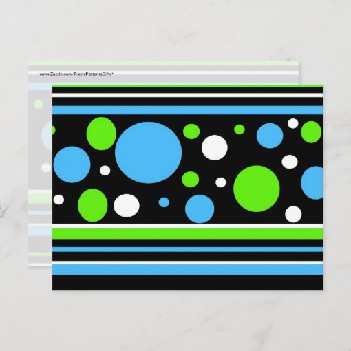 Teal Turquoise Blue Lime Green Stripes Polka Dots Postcard | Zazzle