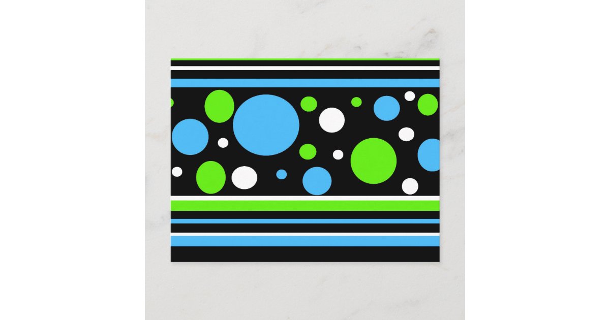 Teal Turquoise Blue Lime Green Stripes Polka Dots Postcard | Zazzle
