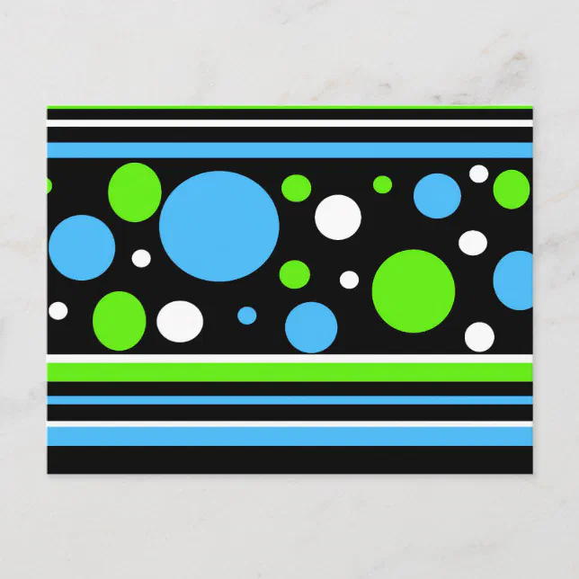 Teal Turquoise Blue Lime Green Stripes Polka Dots Postcard | Zazzle