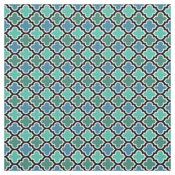 Gray Slate Blue Ikat Quatrefoil Pattern Fabric | Zazzle