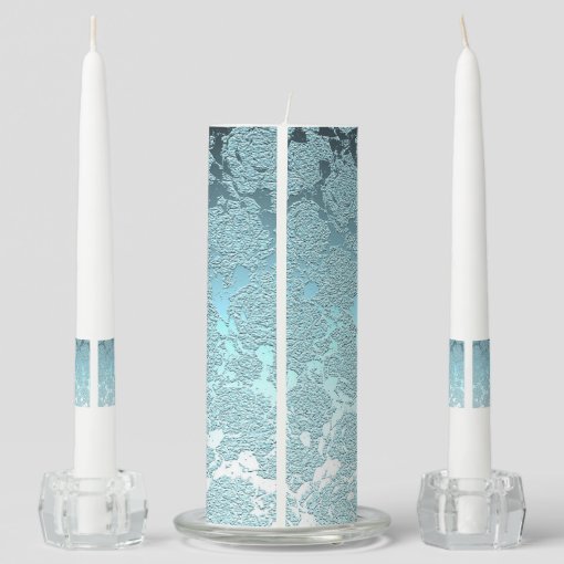 Teal Turquoise Elegant Wedding Ceremony Monogram Unity Candle Set | Zazzle