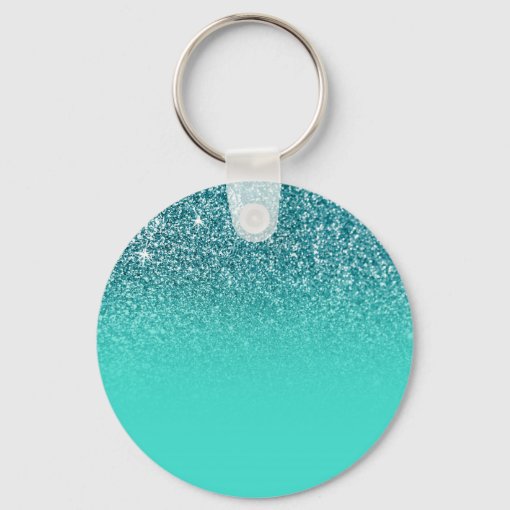 Teal Turquoise Glitter Ombre Monogram Keychain | Zazzle