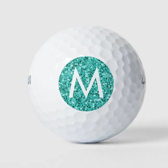 Teal Turquoise Glitter Simple Monogram Initial Golf Balls | Zazzle