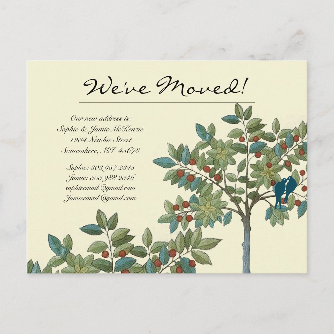Teal Vintage Birds We Have Moved Announcement Postcard | Zazzle