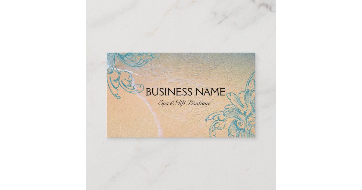 Teal Vintage Retro Sea Shell Scroll Beach Business Card | Zazzle