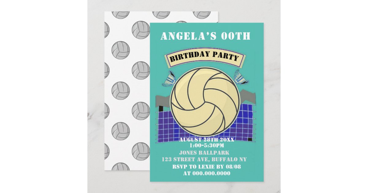 Teal Volleyball Birthday Party Invites | Zazzle