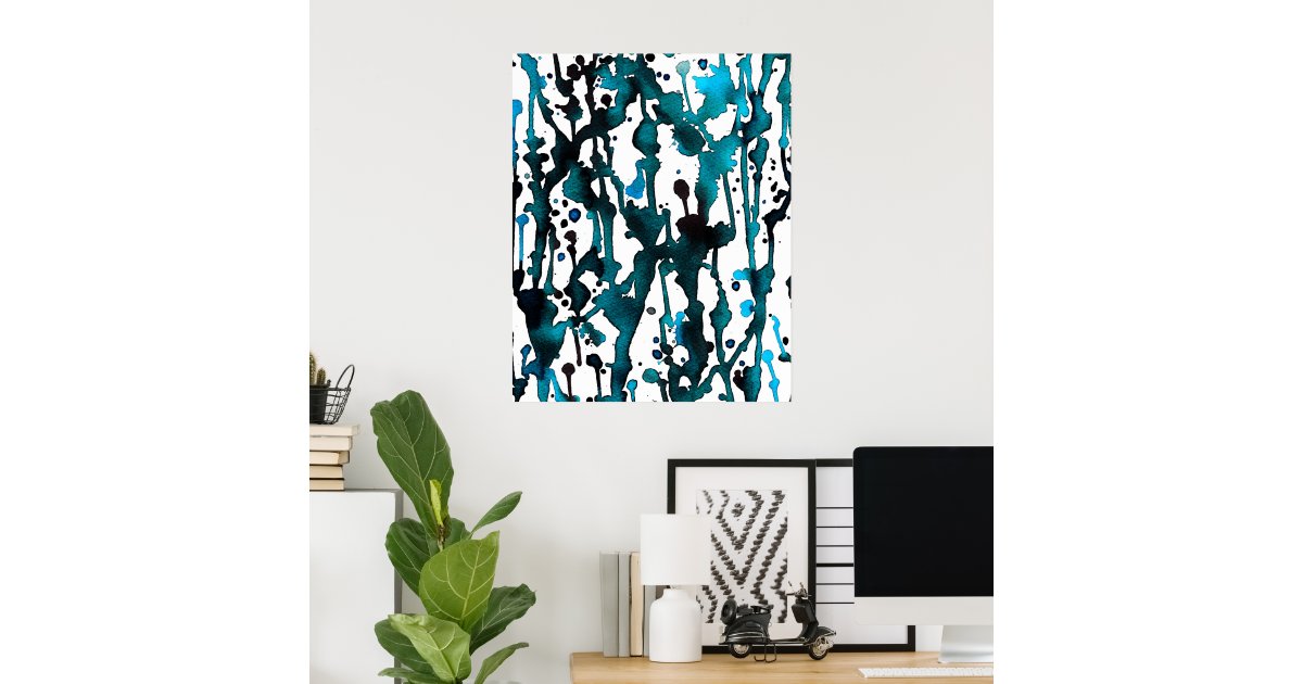 Teal Watercolor Abstract Poster | Zazzle