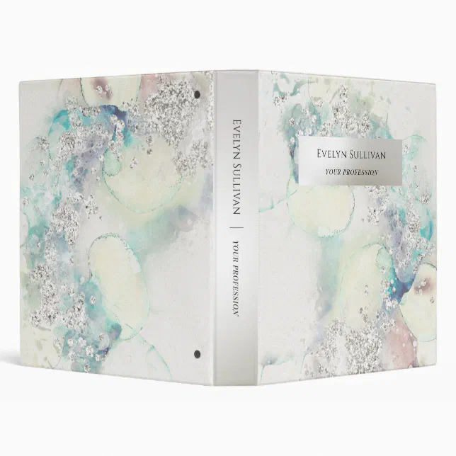 Teal watercolor silver glitter binder | Zazzle