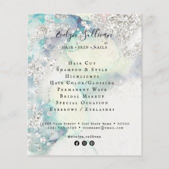 Teal watercolor silver glitter flyer | Zazzle