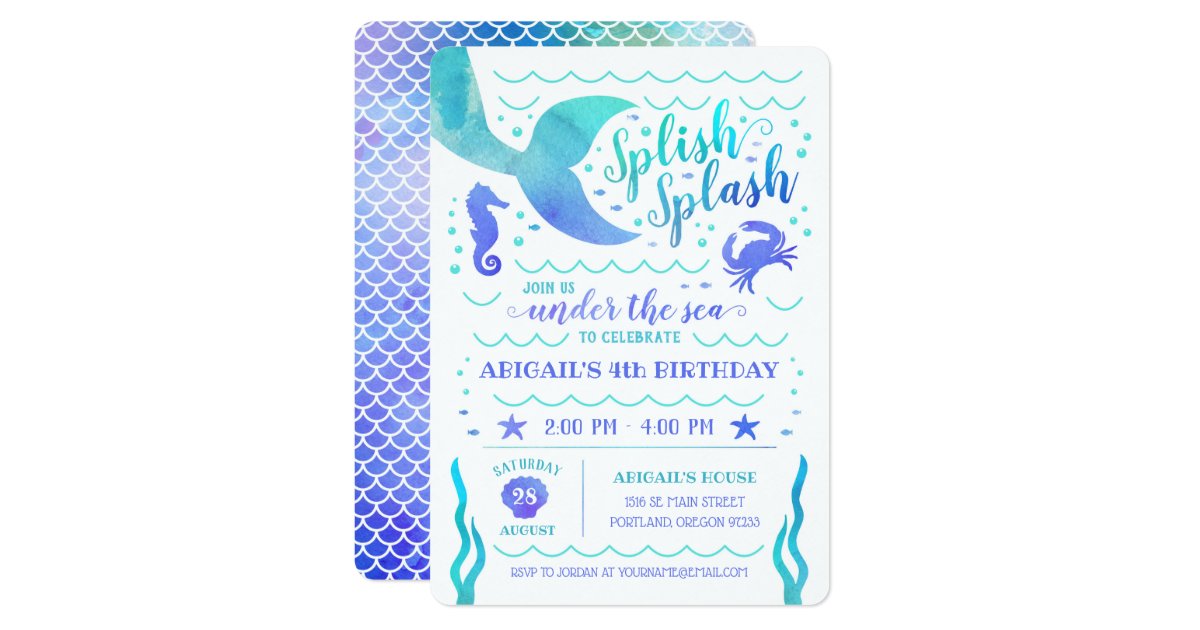 Teal Watercolor Under the Sea Mermaid Birthday Invitation | Zazzle.com