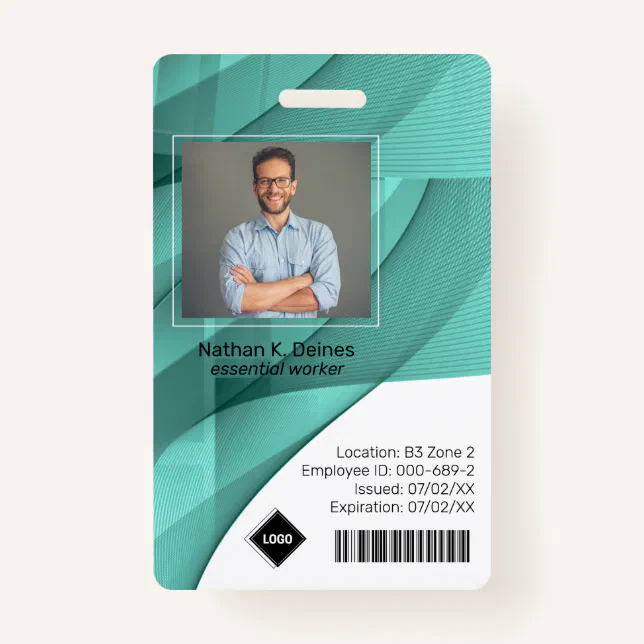 Teal Wave | Employee Photo ID Company Security Badge | Zazzle