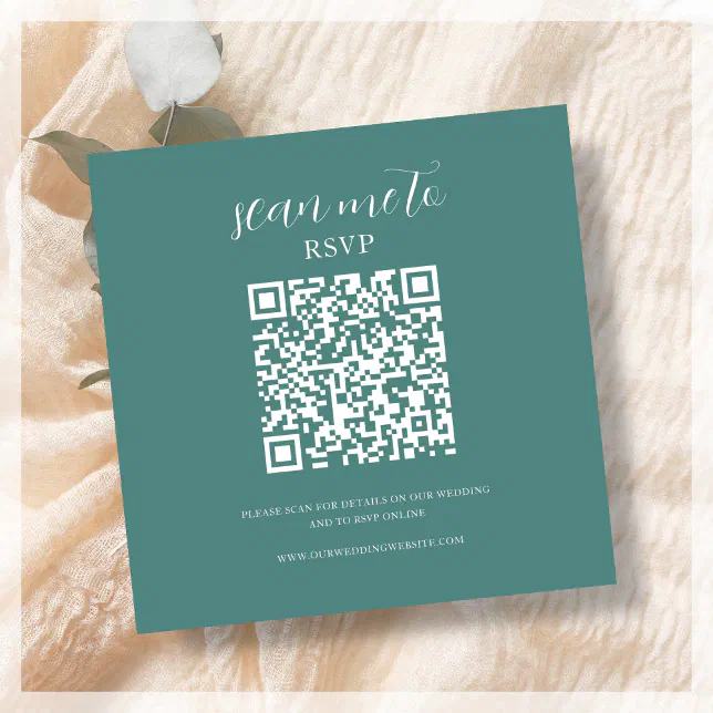 Teal | Wedding RSVP QR Code Enclosure Card | Zazzle