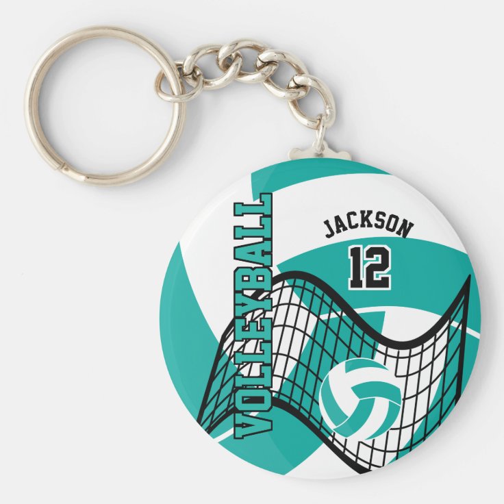 Teal, White and Black Volleyball Design Keychain | Zazzle