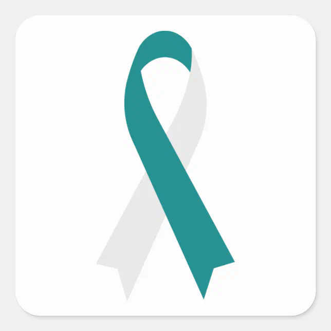 Teal & White Awareness Ribbon by Janz White Square Sticker | Zazzle