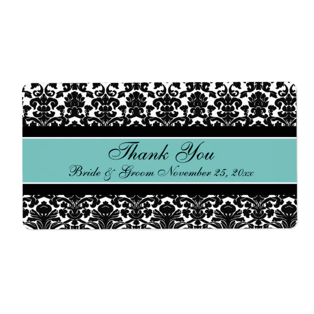 Teal White Damask Wedding Labels | Zazzle