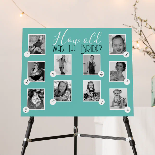 Teal & White How Old Was The Bride Photo Game Foam Board | Zazzle