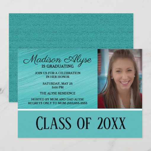 Teal White Photo Graduation Party Invitation | Zazzle