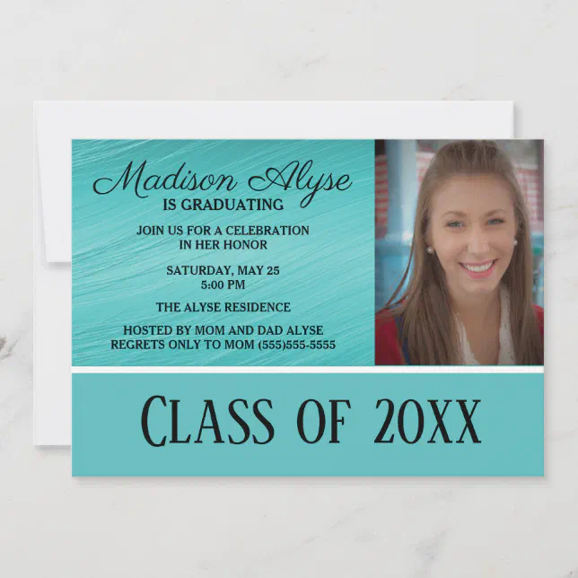 Teal White Photo Graduation Party Invitation | Zazzle