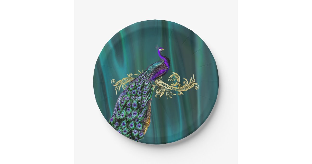 Teal with Peacock Wedding Paper Plate | Zazzle