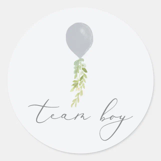 Team Boy Blue Balloon Calligraphy Gender Reveal Classic Round Sticker ...