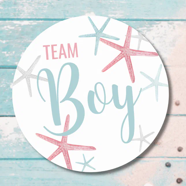 Team Boy Gender Reveal Party Classic Round Sticker | Zazzle