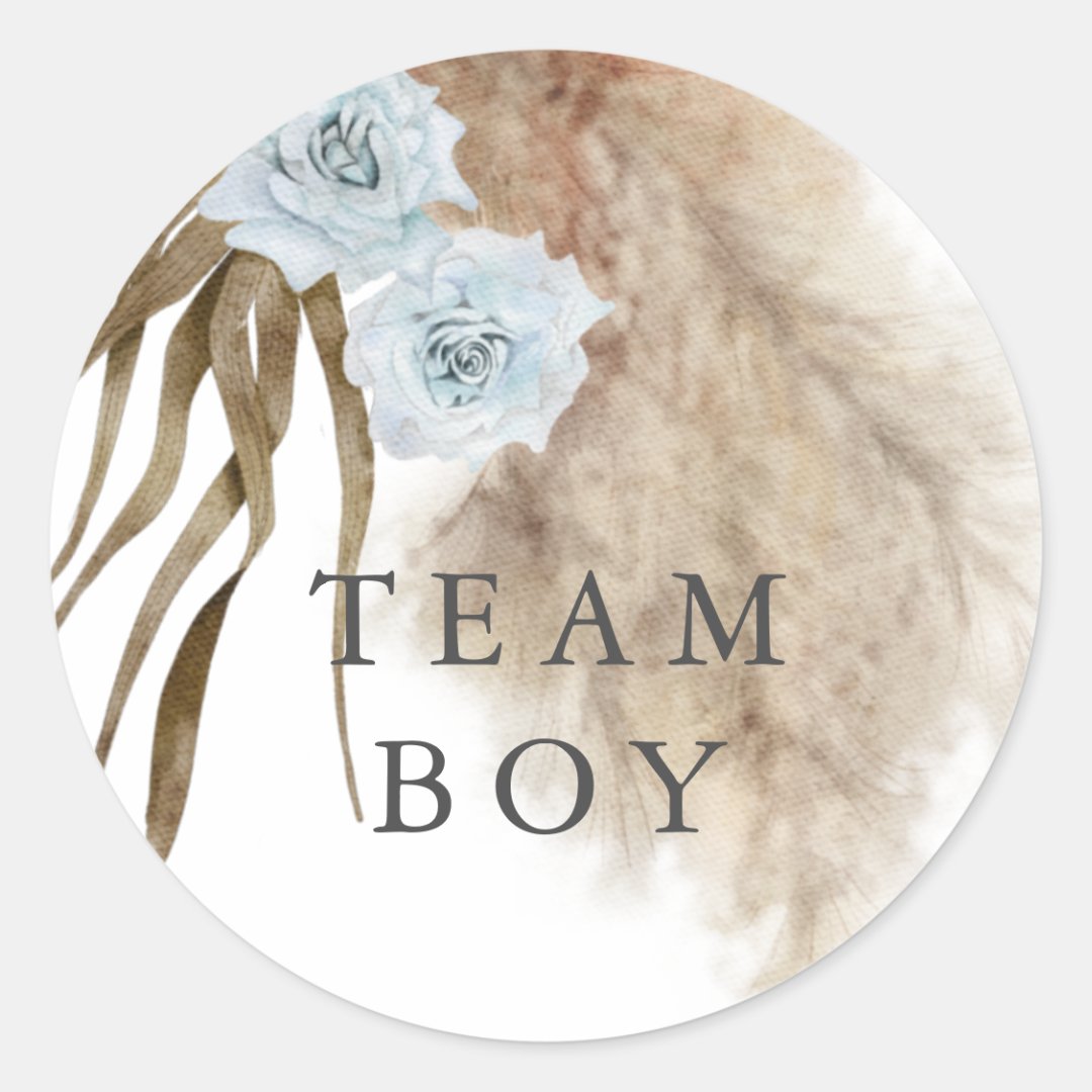 Team Boy Gender Reveal Party Vote Pampas Grass Classic Round Sticker ...