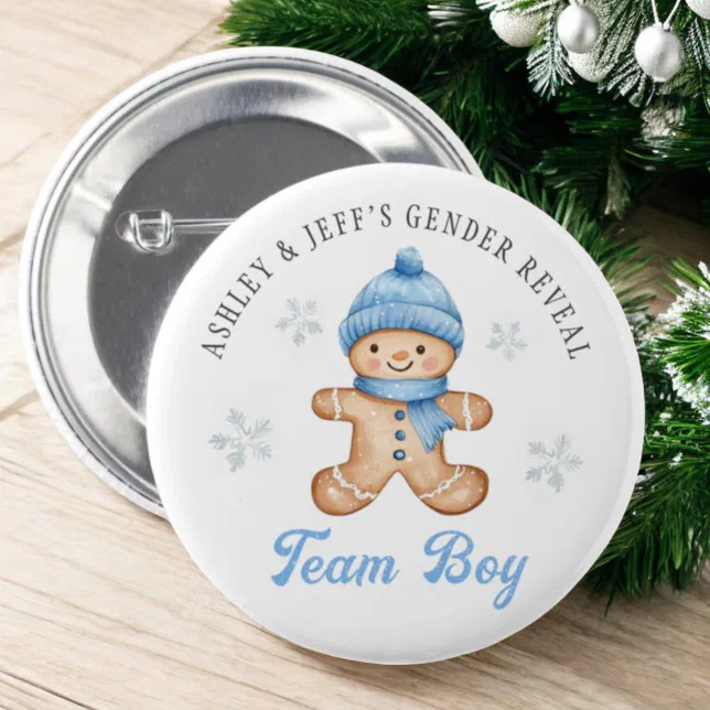 Team Boy Gingerbread Gender Reveal Party Button | Zazzle
