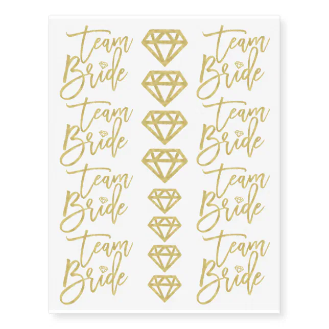 Team Bride Gold Diamond Bridal Party Temp Tattoo | Zazzle