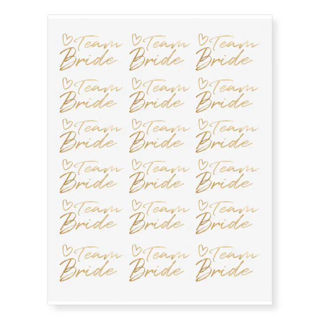 Team Bride - Gold faux foil temporary tattoo | Zazzle